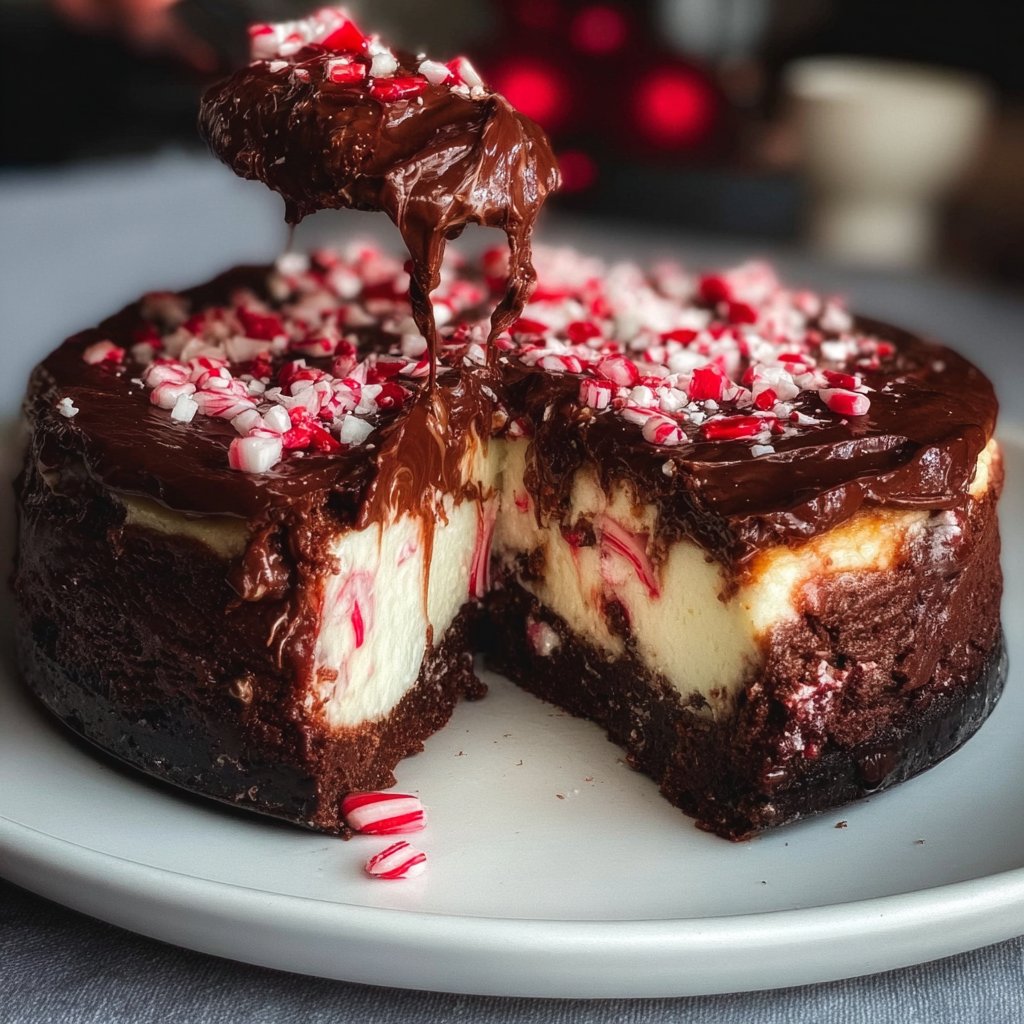 Chocolate Candy Cane Cheesecake Cake