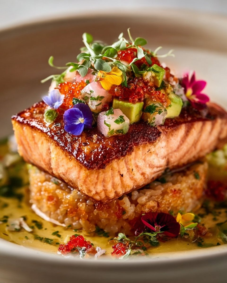 Crispy Salmon Rice Stack Light Fresh Stack with Bold Flavor